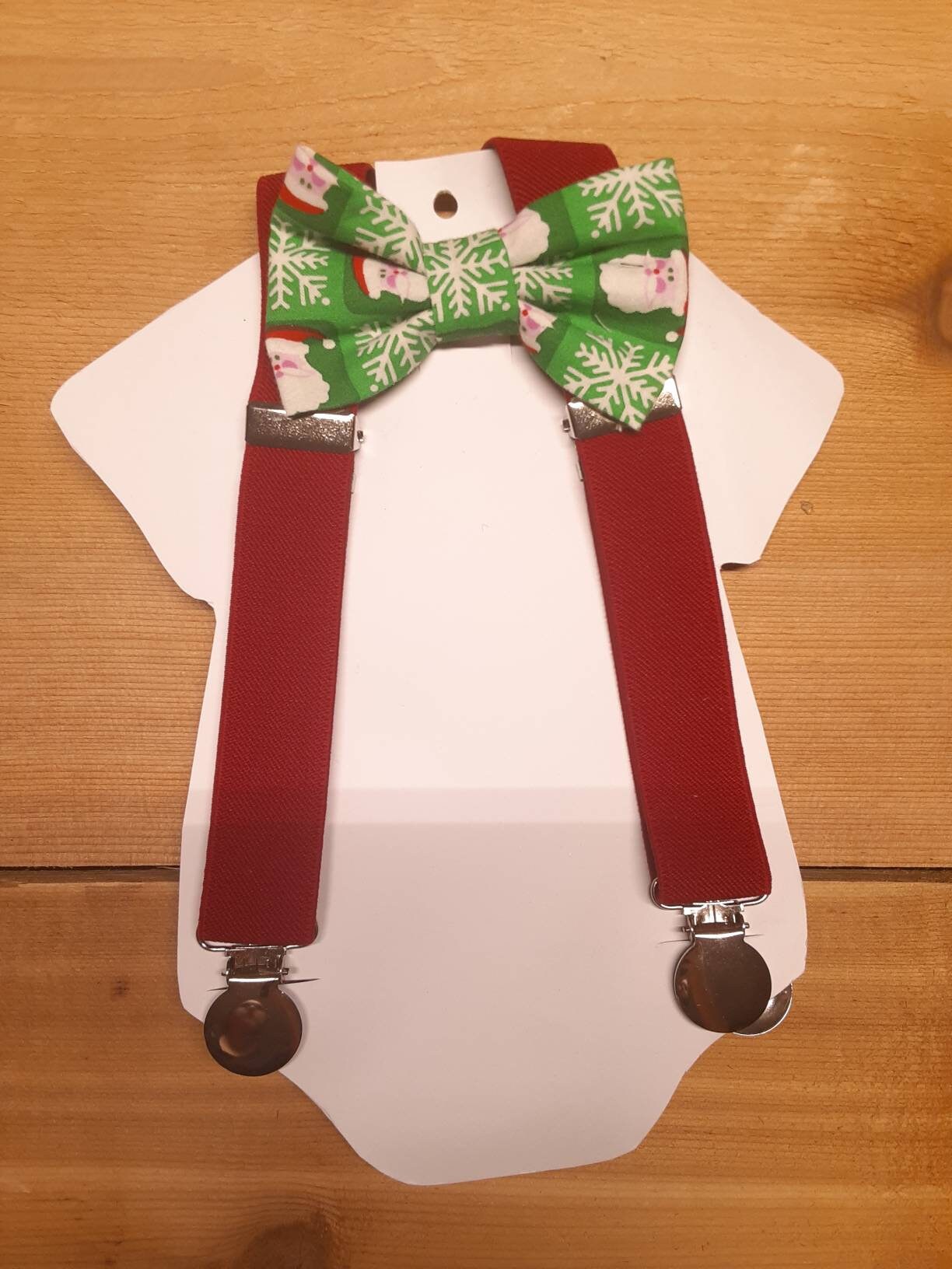 Santa suspender set santa green suspenders clip on bow clip | Etsy