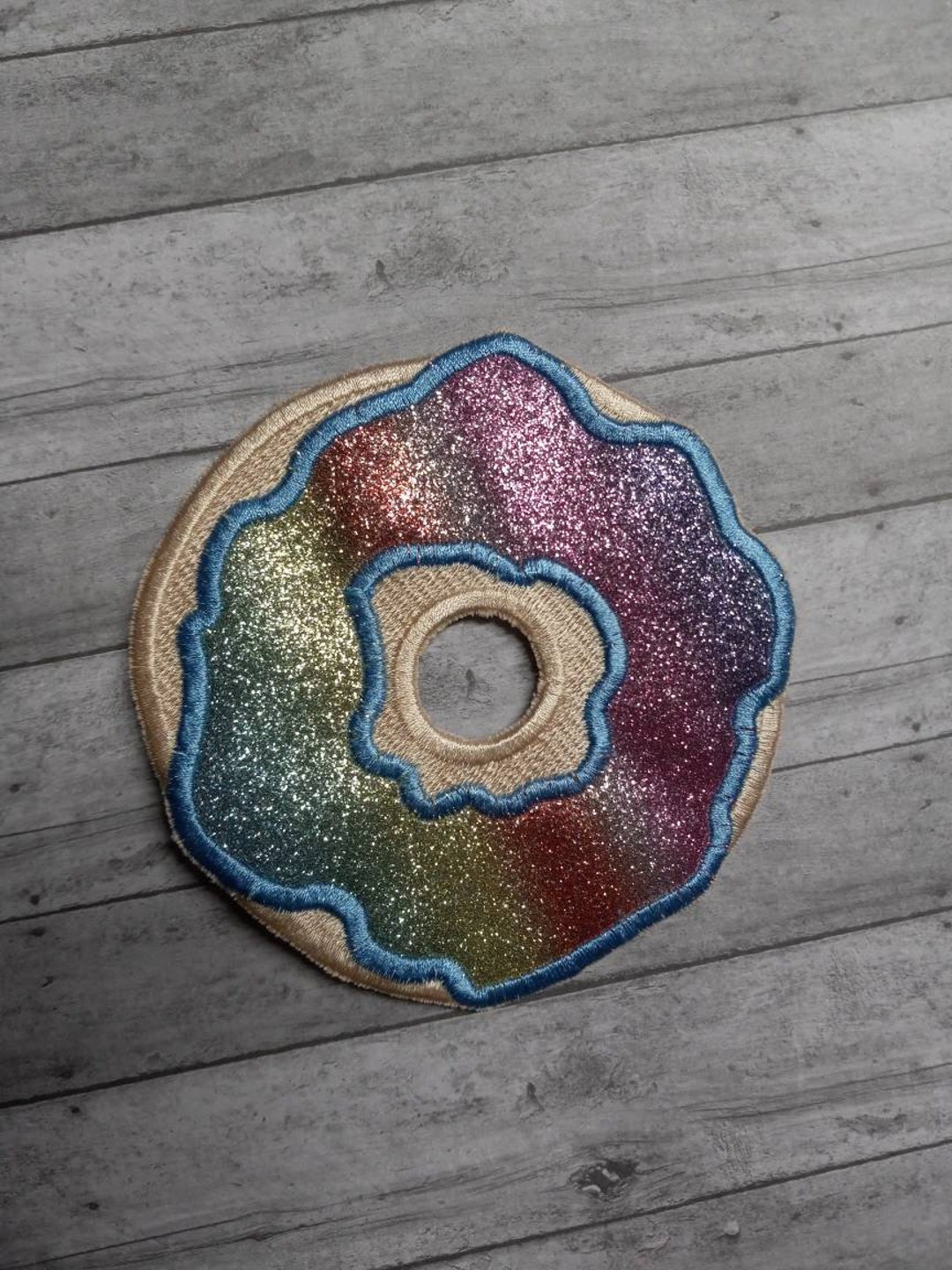 Rainbow Glitter 4 Inch Dounut Patch, Iron-on Donut Patch, Rainbow Donut ...