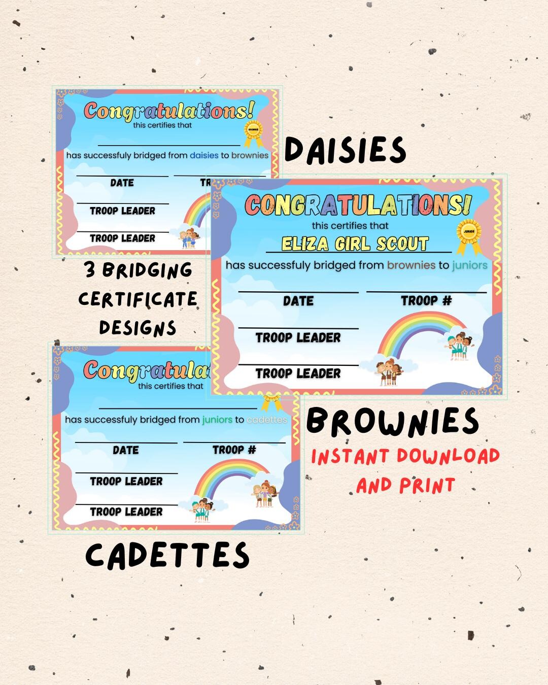 Girl Scout Bridging Certificates | Daisies, Brownies, Juniors and ...