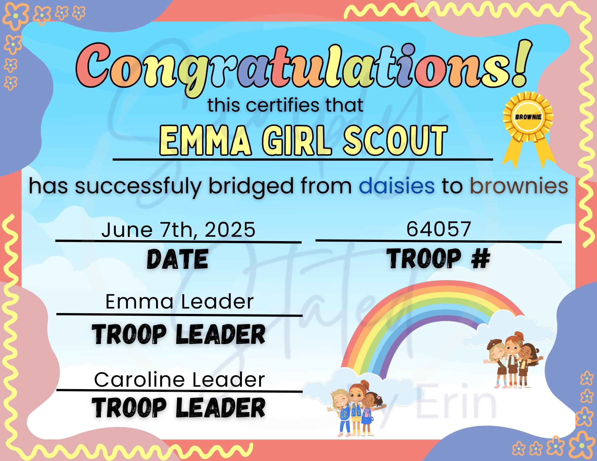 Girl Scout Bridging Certificates: Customizable Daisies, Brownies ...