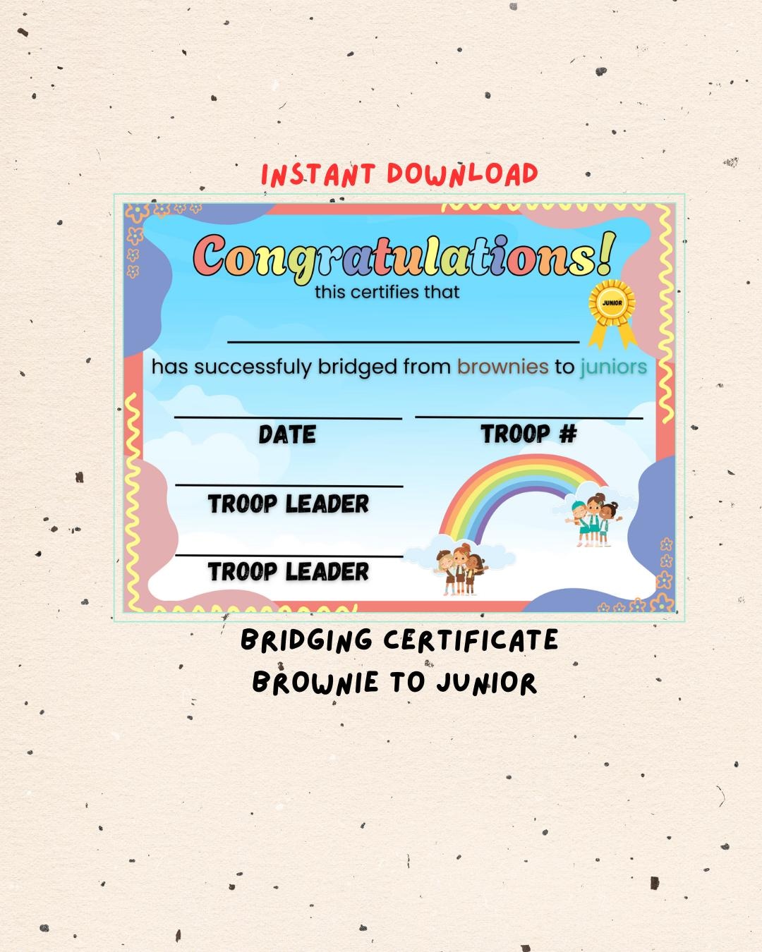 Girl Scout Brownie to Junior Bridging Ceremony Certificate | Instant ...