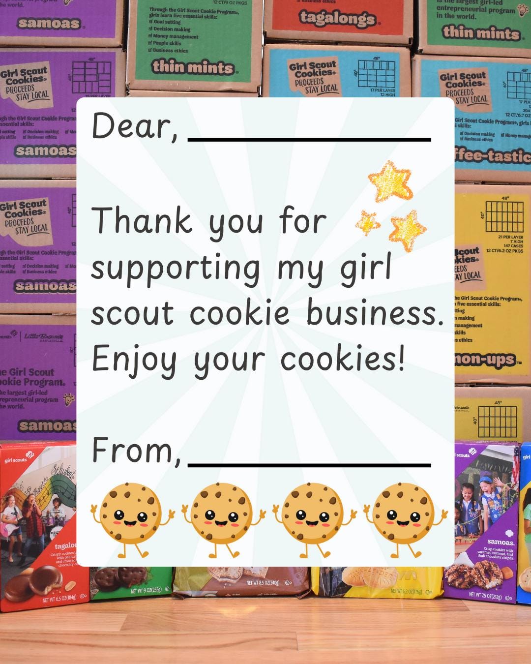 Girl Scout Cookie Thank You Card: Fill-in, Printable (digital Download ...