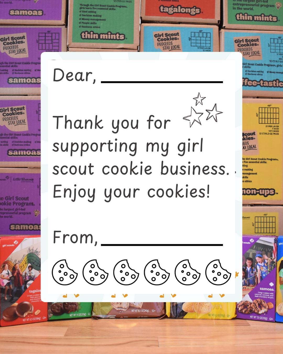 Girl Scout Cookie Thank You Card: Fill-in, Printable Tags (digital ...