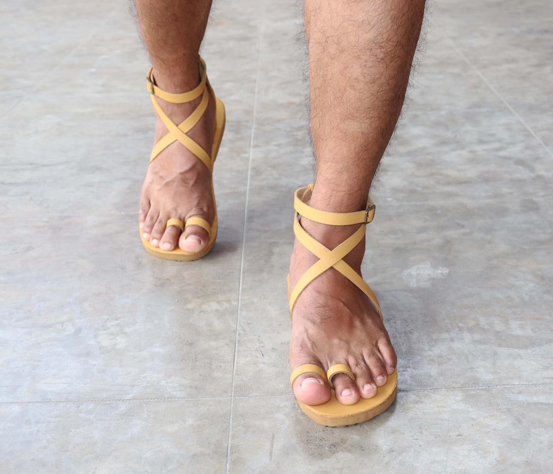 Gladiator Men Sandals, Double Toe Ring Leather Handmade Sandals - BLESS ...