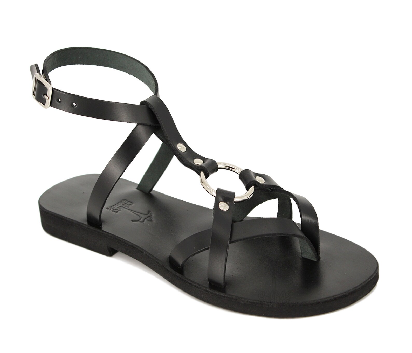 Handmade Leather Sandals With Metal Rings & Studs by Calpas - MONTE ...