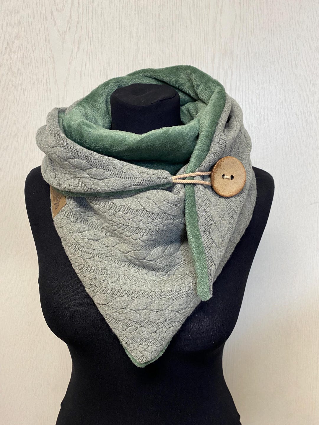 Warm Scarf With Button Cable Pattern Olive With Fleece Wrap Scarf ...