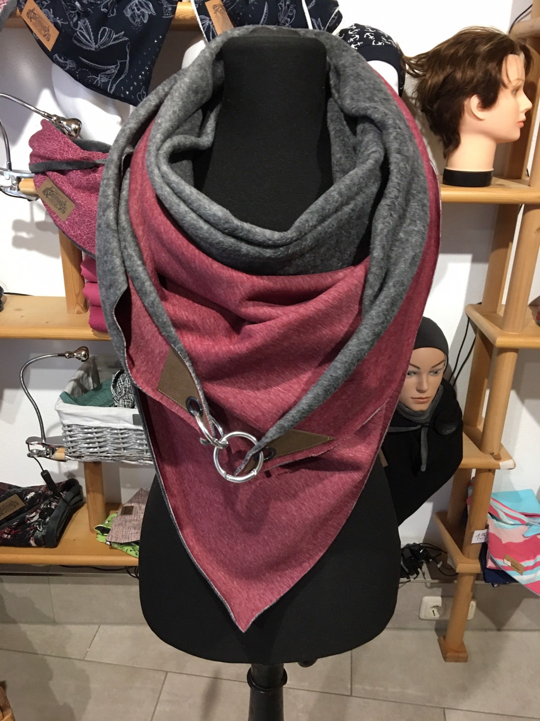 Scarf Large Warm XXL Wrap Scarf Cloth Gray Bordeaux Wine Red With ...
