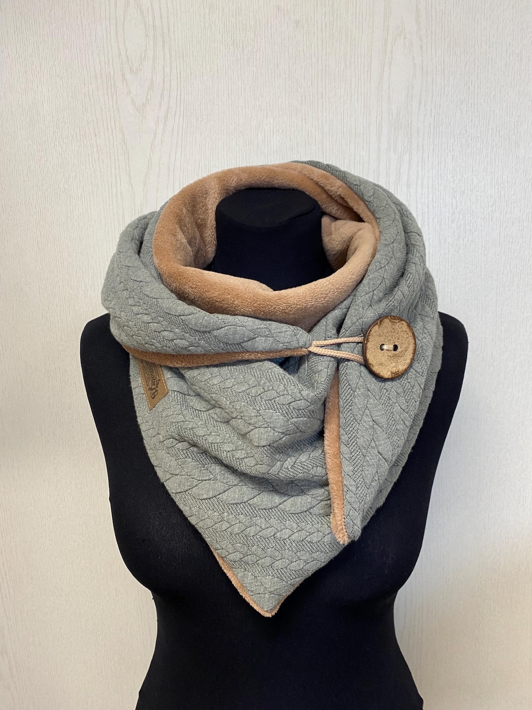 Warm Scarf With Button Cable Pattern Olive With Fleece Wrap Scarf ...