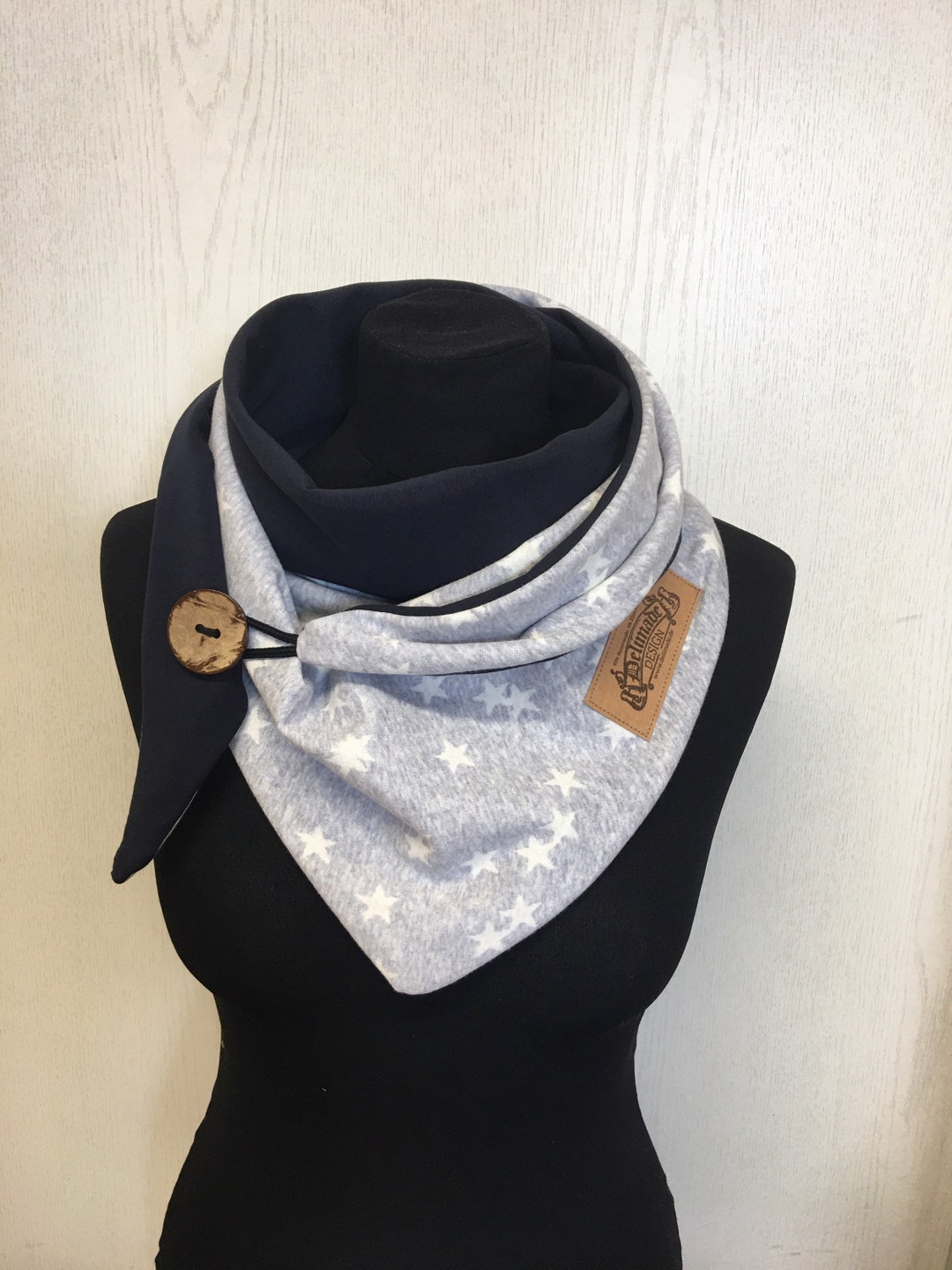 Scarf With Button Stars Blue Gray Women's Triangular Scarf Gift Mother ...