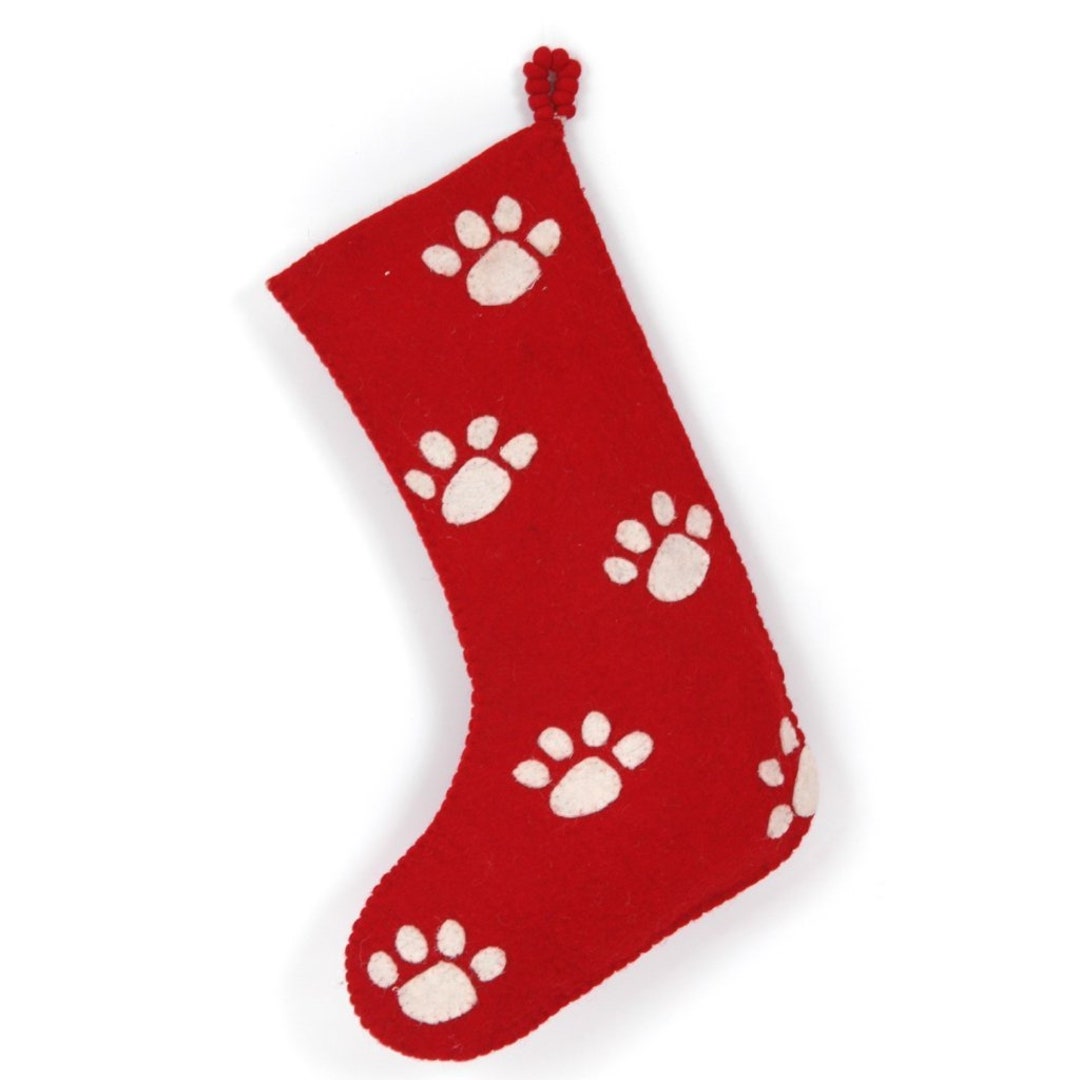 Paw Print Stocking, Dog Stocking, Cat Stocking, Pet Xmas, Felted Wool ...