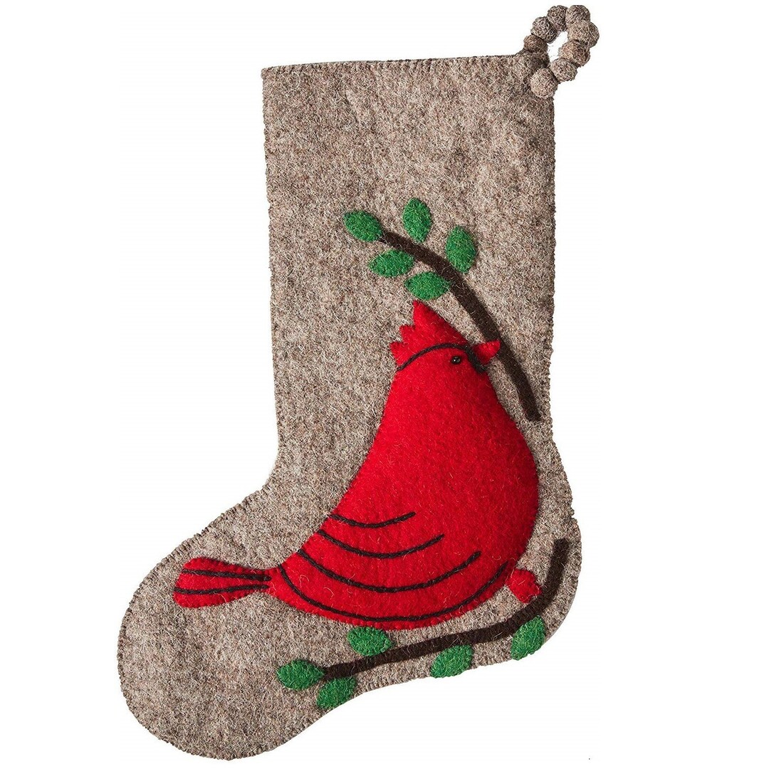 Handcrafted Wool Cardinal Christmas Stocking - 20x8 Inch Heirloom for ...