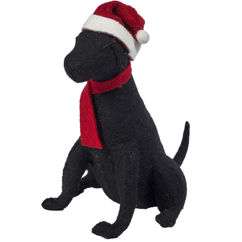 Black Lab With Santa Hat Christmas Tree Topper in Hand Felted Wool, Dog ...
