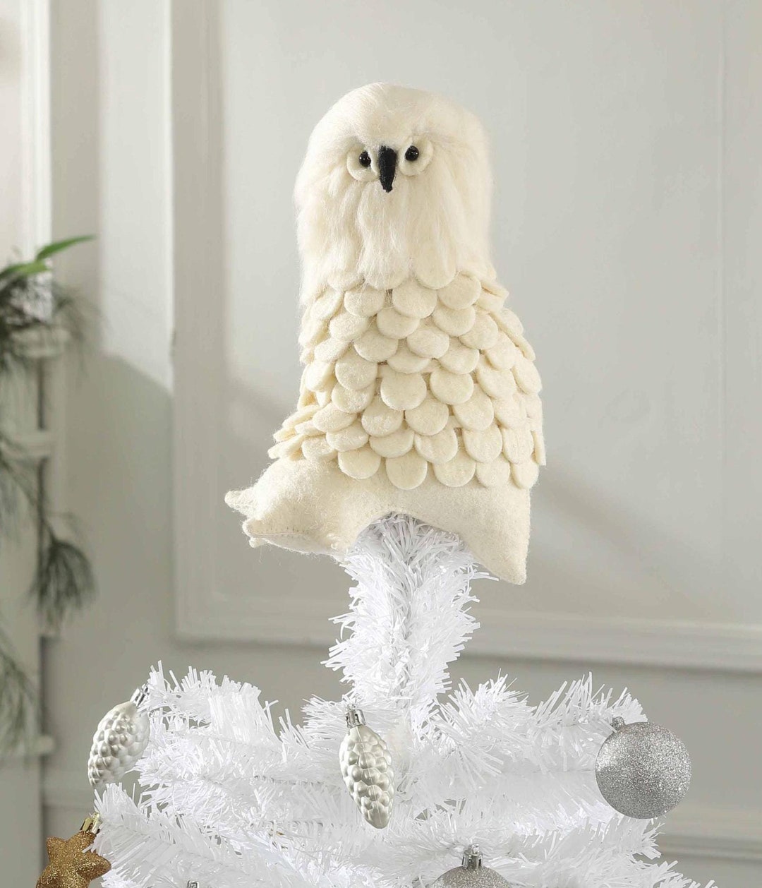 Handcrafted Snowy Owl Wool Felt Christmas Tree Topper - Forest Animal ...