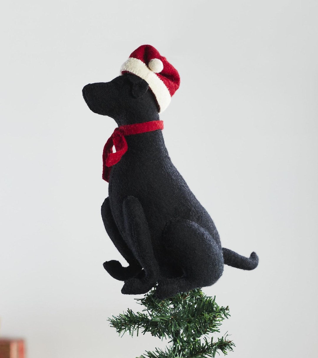 Black Lab With Santa Hat Christmas Tree Topper in Hand Felted Wool, Dog ...