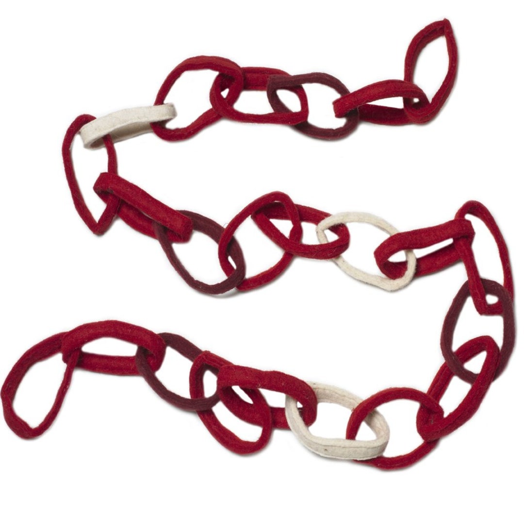 Festive Hand-felted Wool Christmas Garland - Red & Cream 6' Loop Chain ...