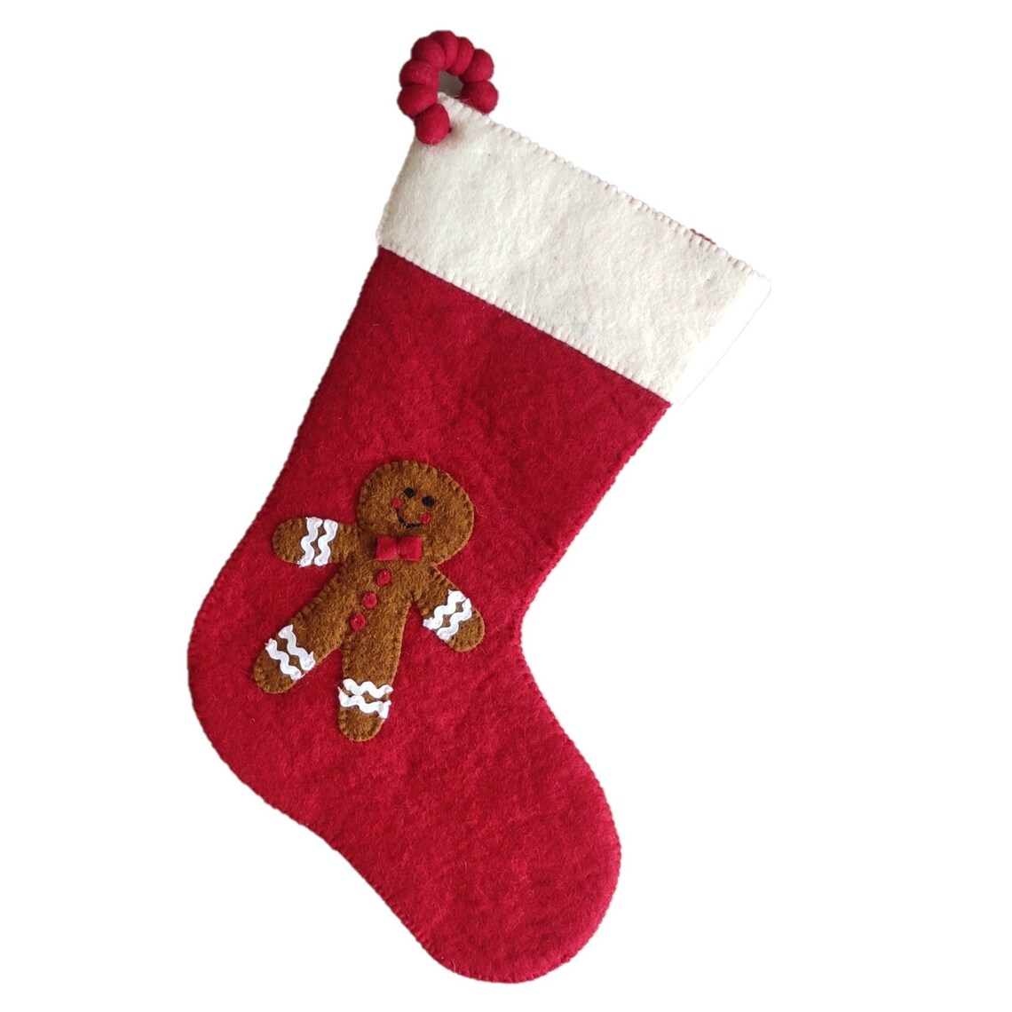 Gingerbread Boy on Red Christmas Stocking in Hand Felted Wool | Etsy