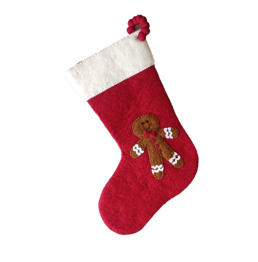 Gingerbread Boy on Red Christmas Stocking in Hand Felted Wool - Etsy
