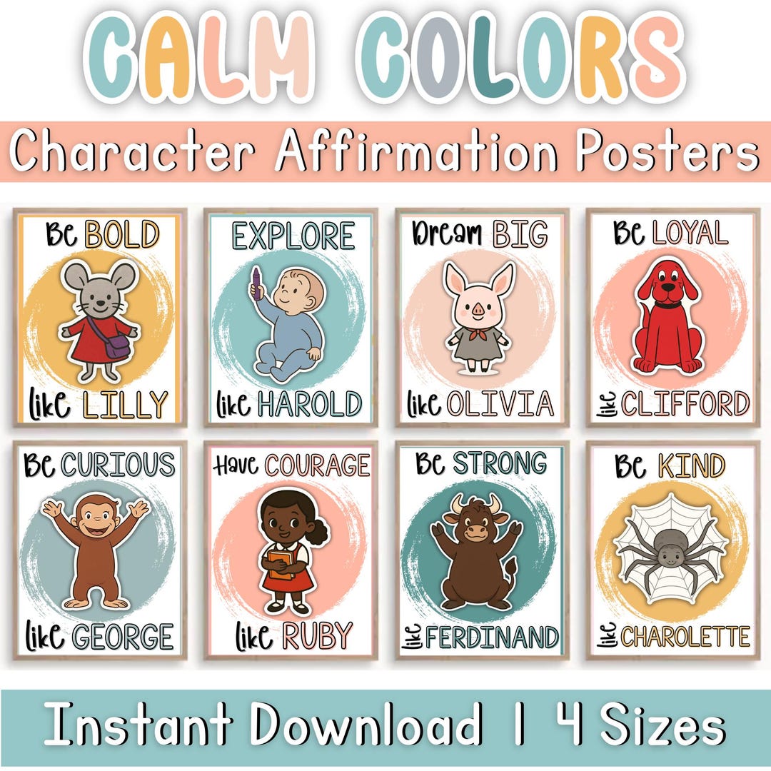 Positive Character Affirmation Posters | Calm Colors | 15 Book-inspired ...