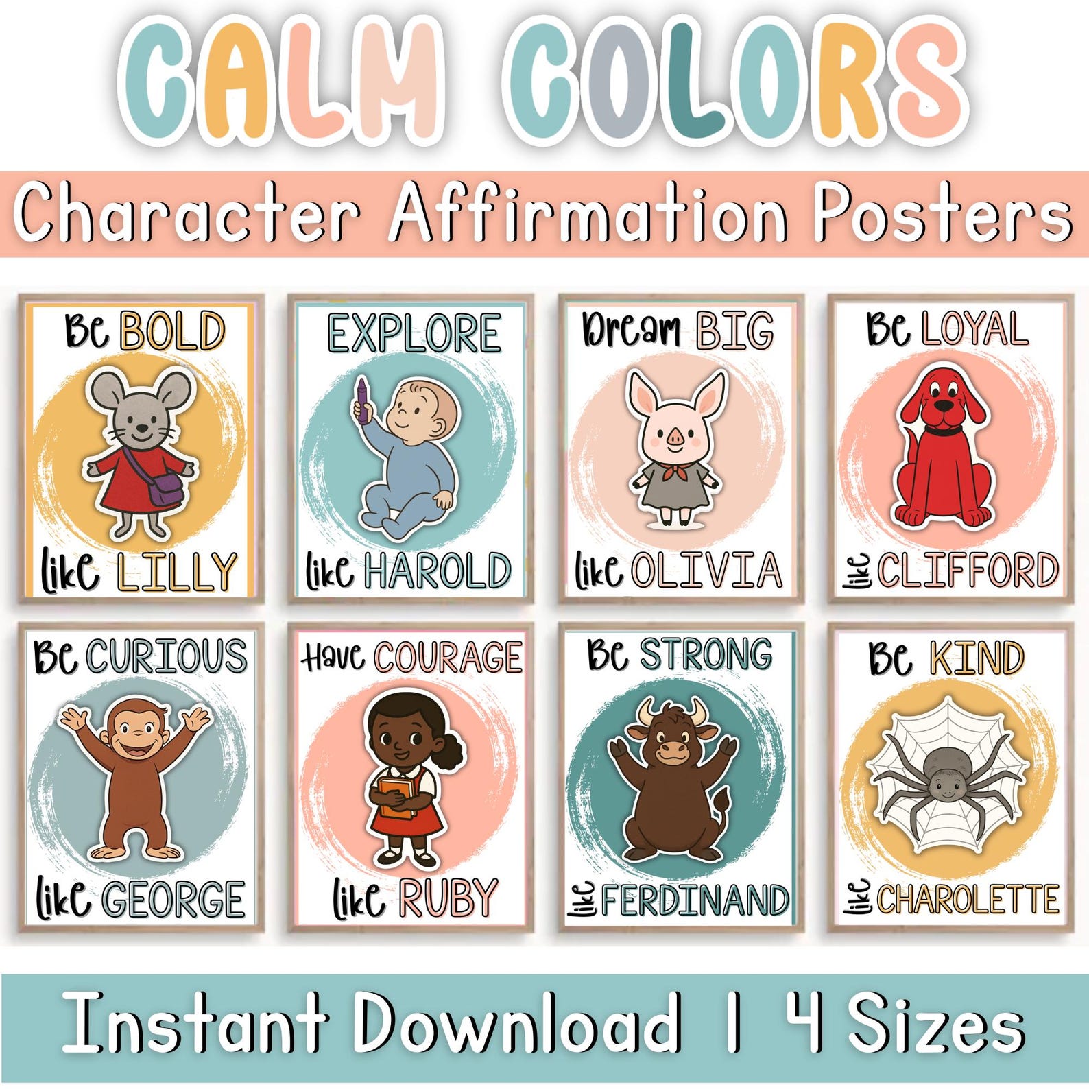 Positive Character Affirmation Posters | Calm Colors | 15 Book-inspired ...