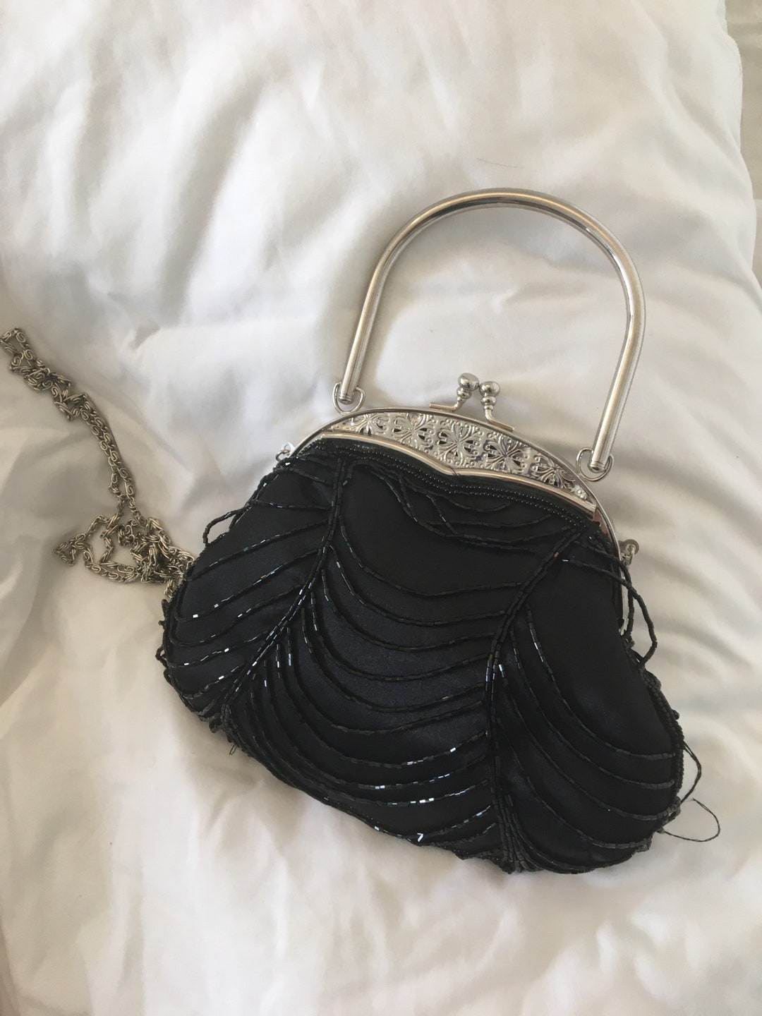 Vintage Black, Beaded, Clam Shell Crossbody Bag. Elegant Evening ...
