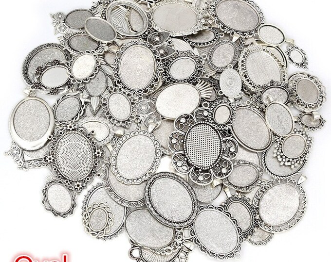 30x22 Mm Oxidized Silver Plated Brass Bezel Settings , Mountings ...