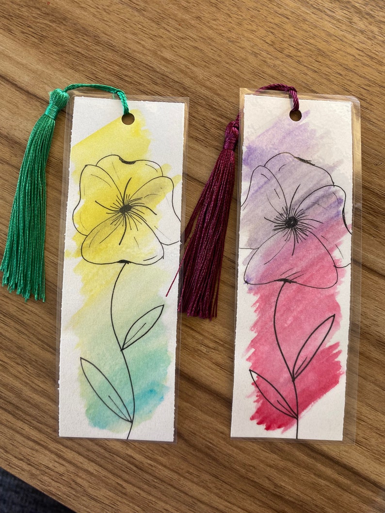 Watercolor Flower Bookmark - Etsy