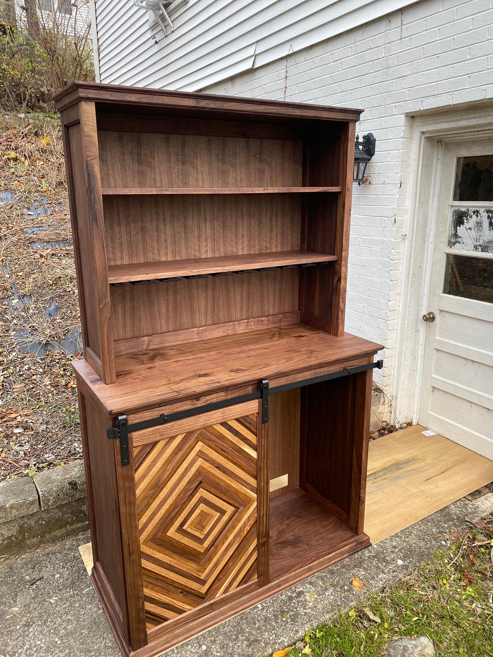 The Fitzgerald: Two-story Walnut Bar Cabinet With Wine Storage - Etsy