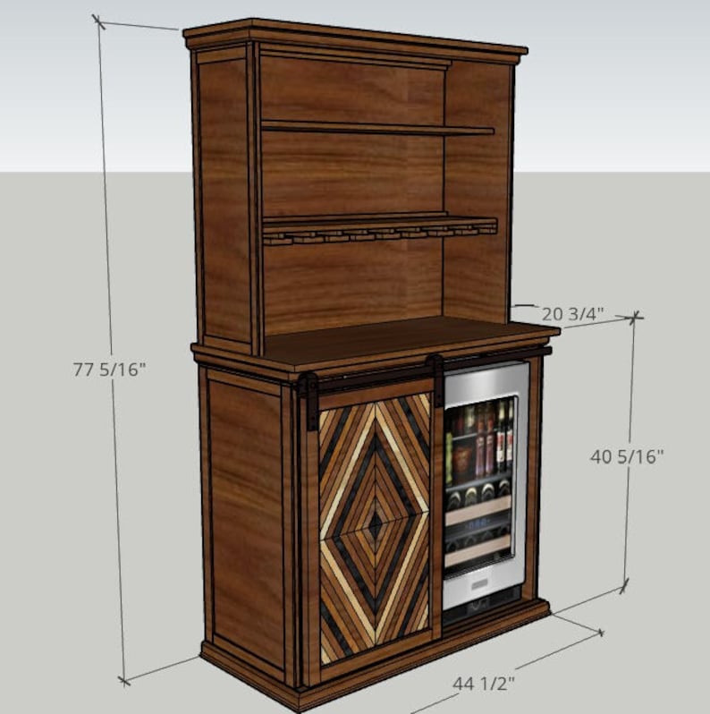 The Fitzgerald: Two-story Walnut Bar Cabinet With Wine Storage - Etsy