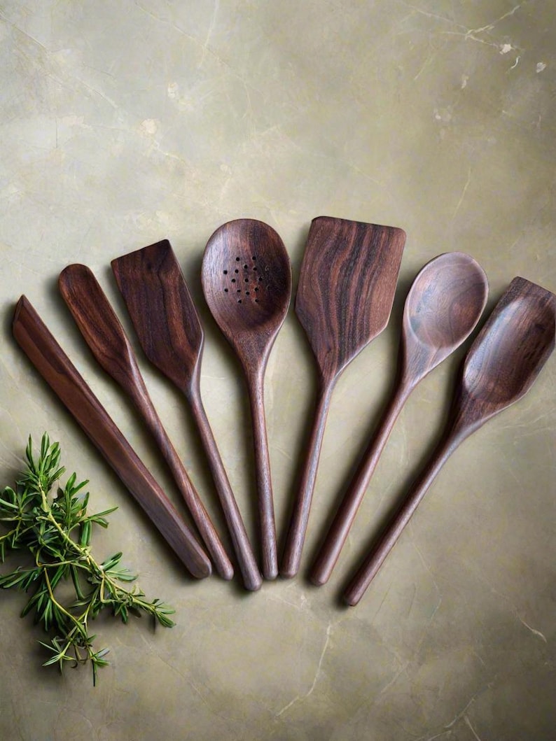 Handmade Walnut Cooking Utensil Set: 7-piece Wooden Cookware - Etsy