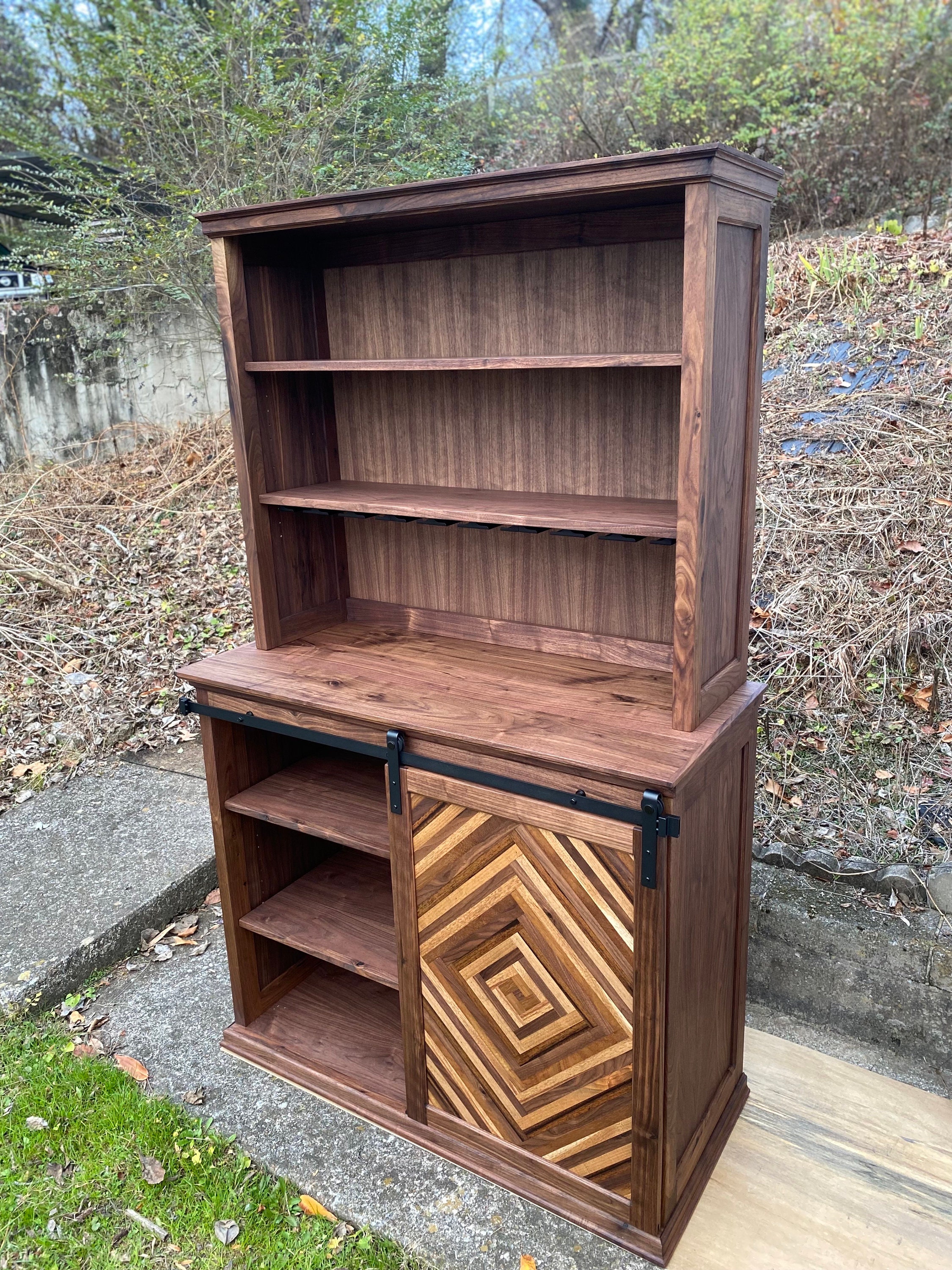 The Fitzgerald: Two-story Walnut Bar Cabinet With Wine Storage - Etsy