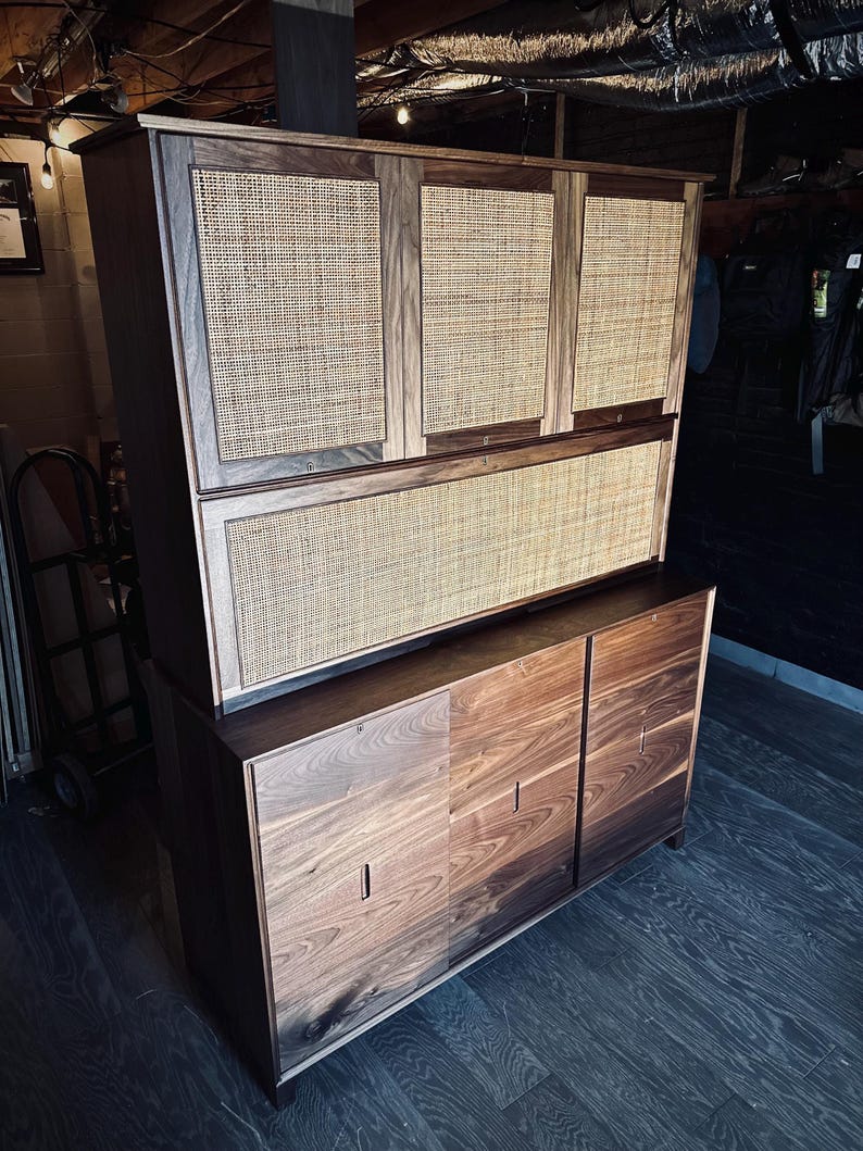 The Alpine: Two-story Walnut Bar Cabinet With Wine Rack - Etsy