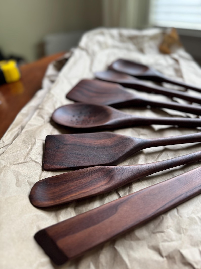 Handmade Walnut Cooking Utensil Set: 7-piece Wooden Cookware - Etsy