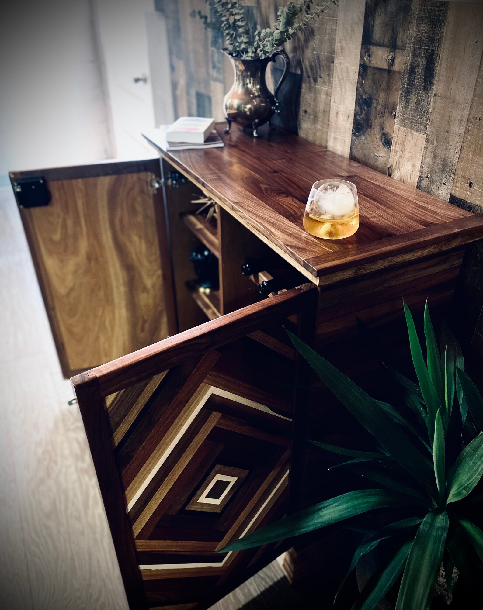 Double Door Locking Walnut Coffee Bar Cabinet/ Bar Cabinet / - Etsy