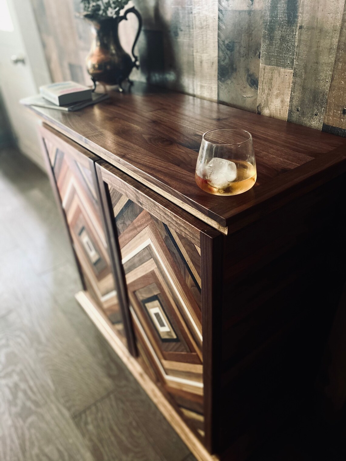 Double Door Locking Walnut Coffee Bar Cabinet/ Bar Cabinet / | Etsy