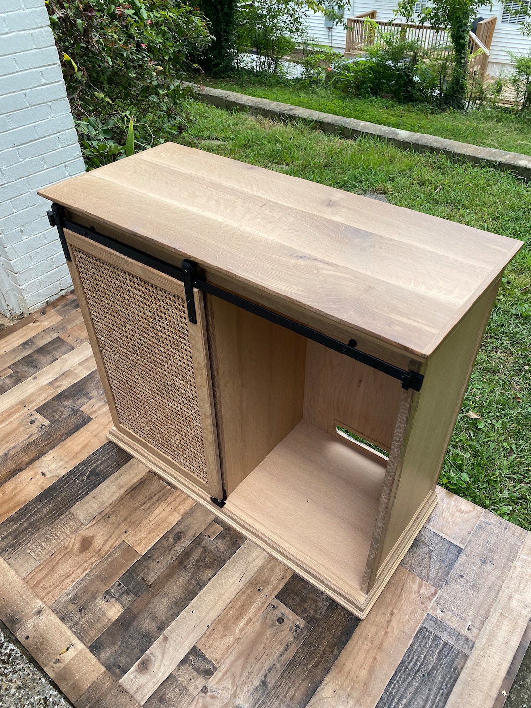 White Oak Bar Cabinet With Storage for 126 Can Mini Fridge / Bar ...