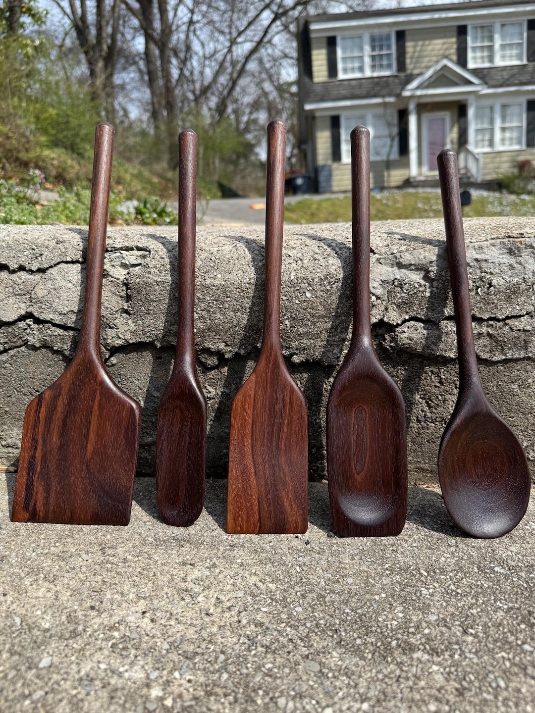 Handmade Walnut Cooking Utensil Set: 5-piece Wooden Cookware - Etsy