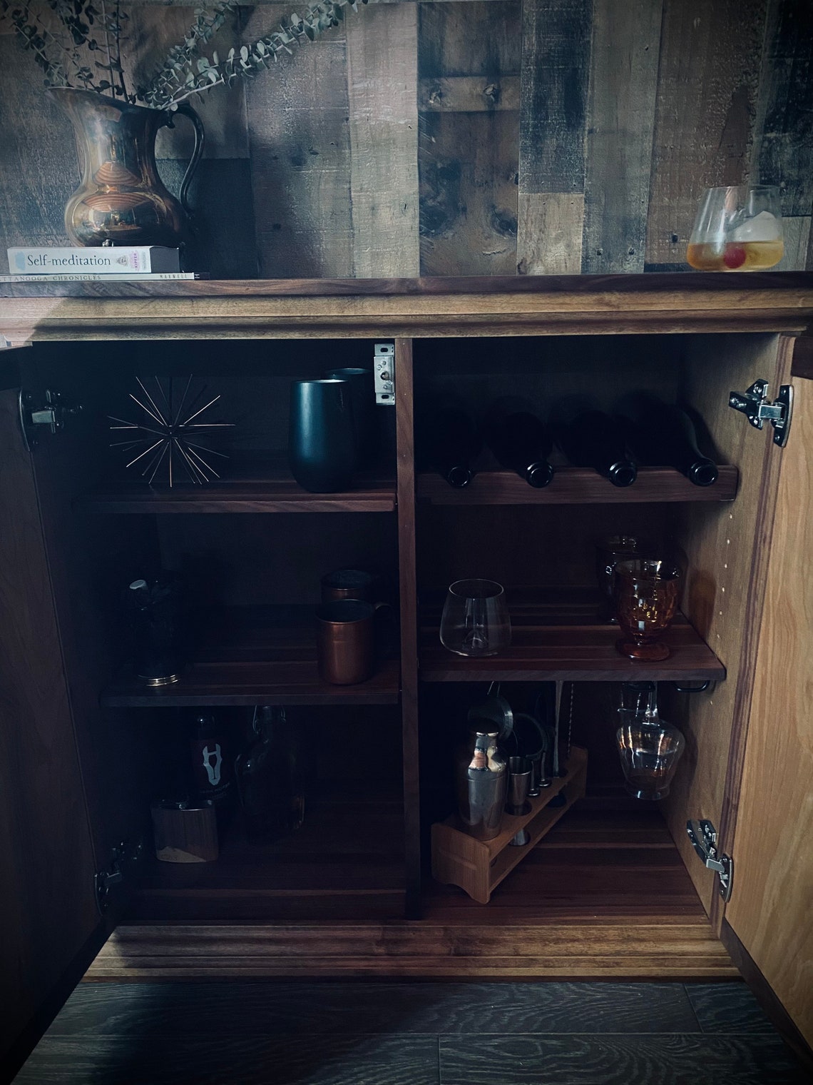 Double Door Locking Walnut Coffee Bar Cabinet/ Bar Cabinet / | Etsy