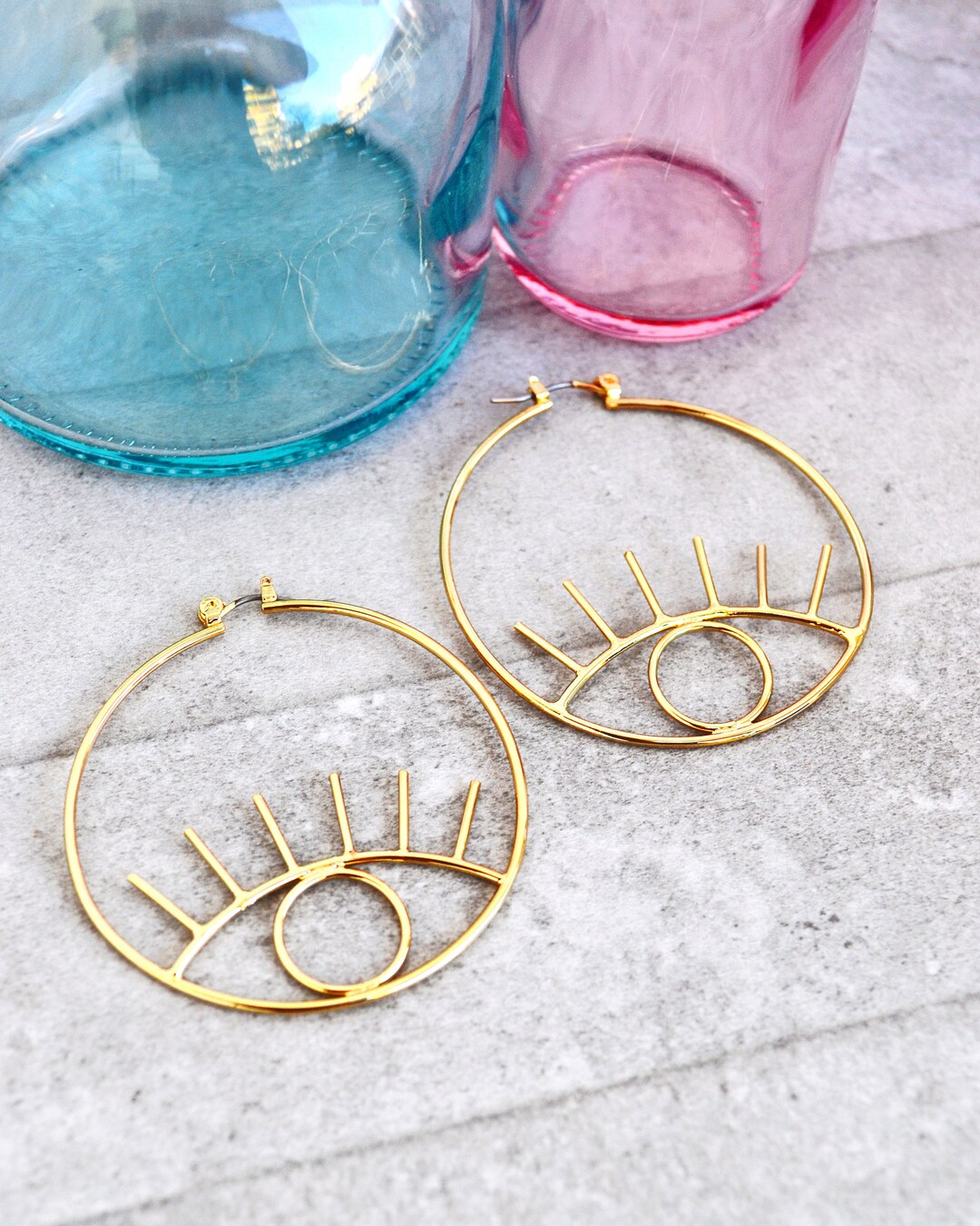 Gold Evil Eye Hoop Earrings: Boho Winking Jewelry - Etsy