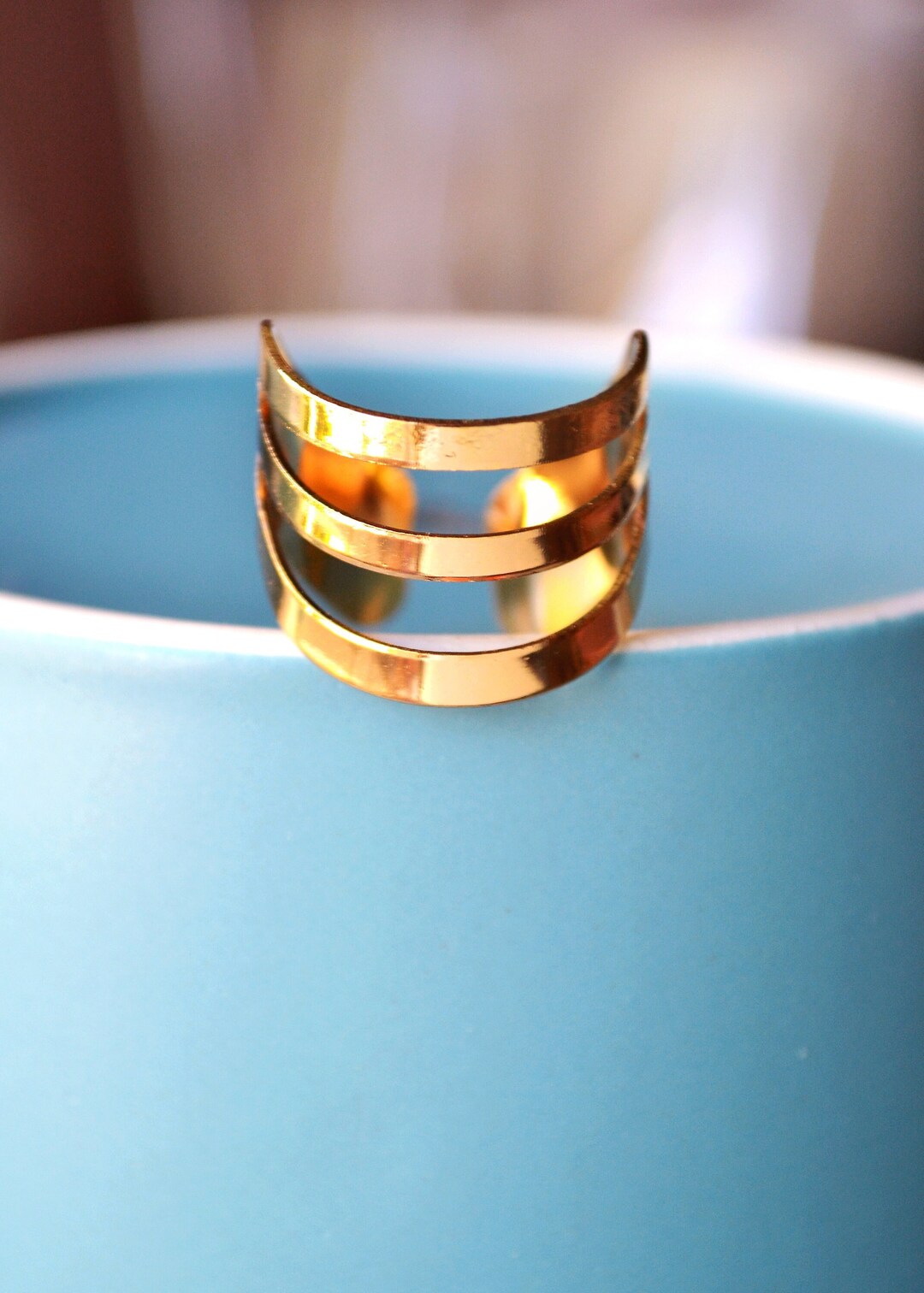 Elegant Three Lines Triple Band Ring, Modern Minimalist Jewelry for ...