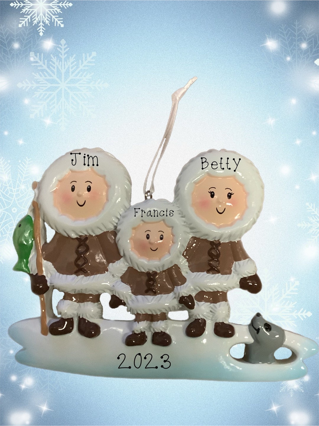 Eskimo Family of Three Personalized Ornament - Etsy