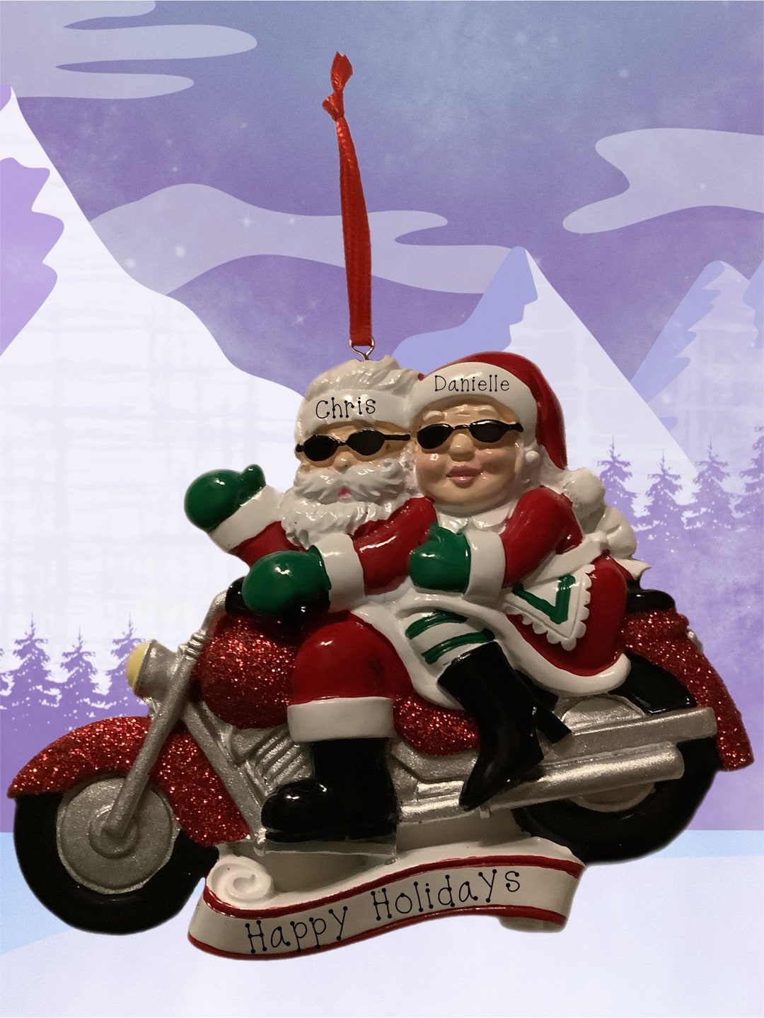 Santa and Mrs. Clause Motorcycle Ride Personalized Ornament - Etsy