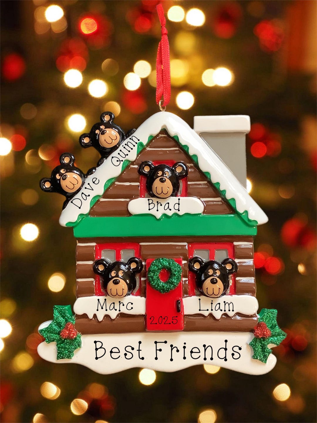 Log Cabin Bears Family of Five Personalized Ornament - Etsy