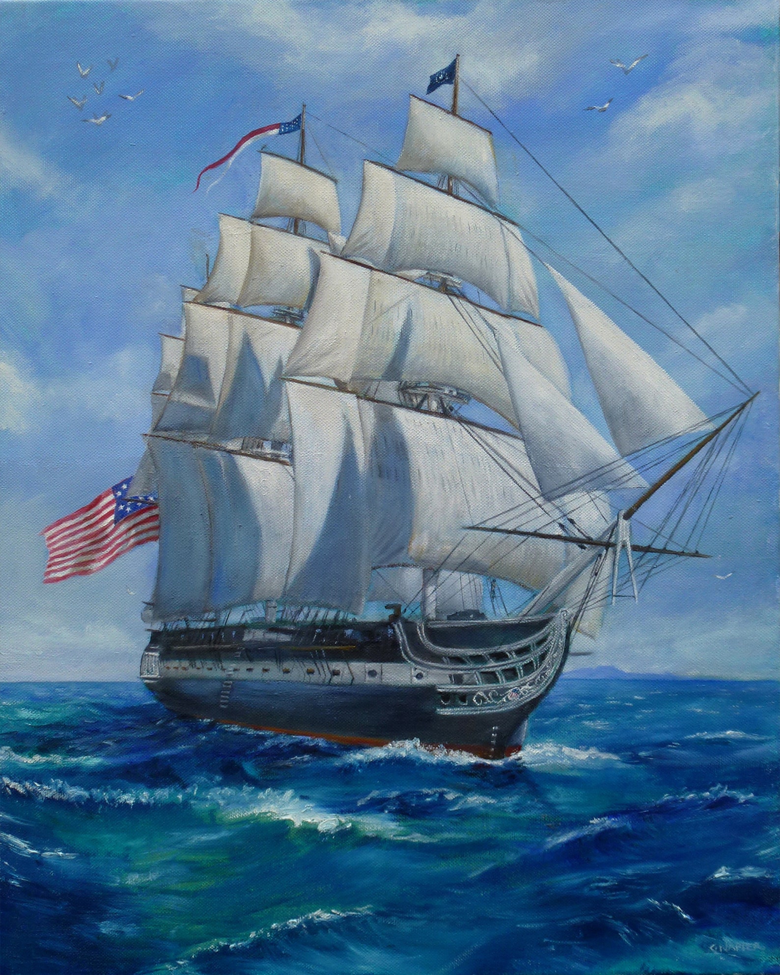 USS Constitution, Painting, Oil on Canvas, Sailing Ship, American ...