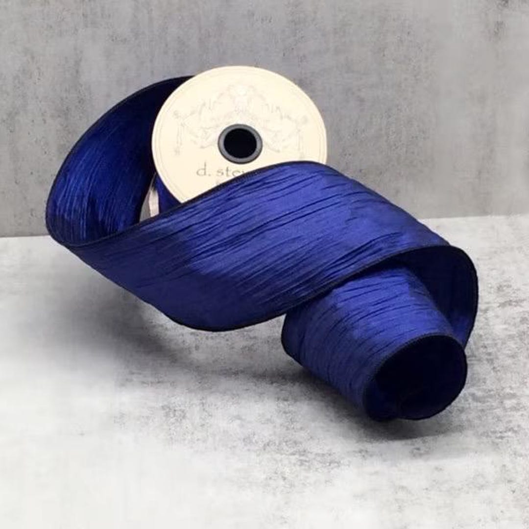 3" X 10yds Wired Cobalt Blue Crushed Taffeta D.stevens Ribbon, Blue ...