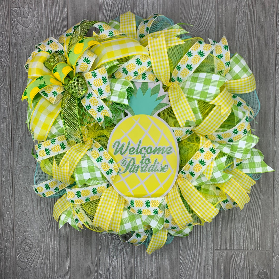 Pineapple Wreath, Pineapple Door Wreath, Pineapple Summer Wreath, Flat ...