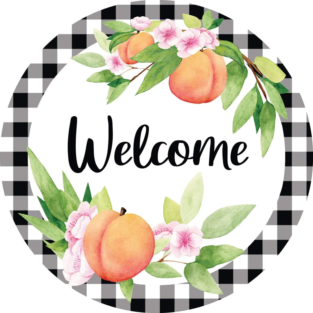 Peach Wreath Sign, Metal Wreath Sign, 8 Inch Round Sign, Wreath ...