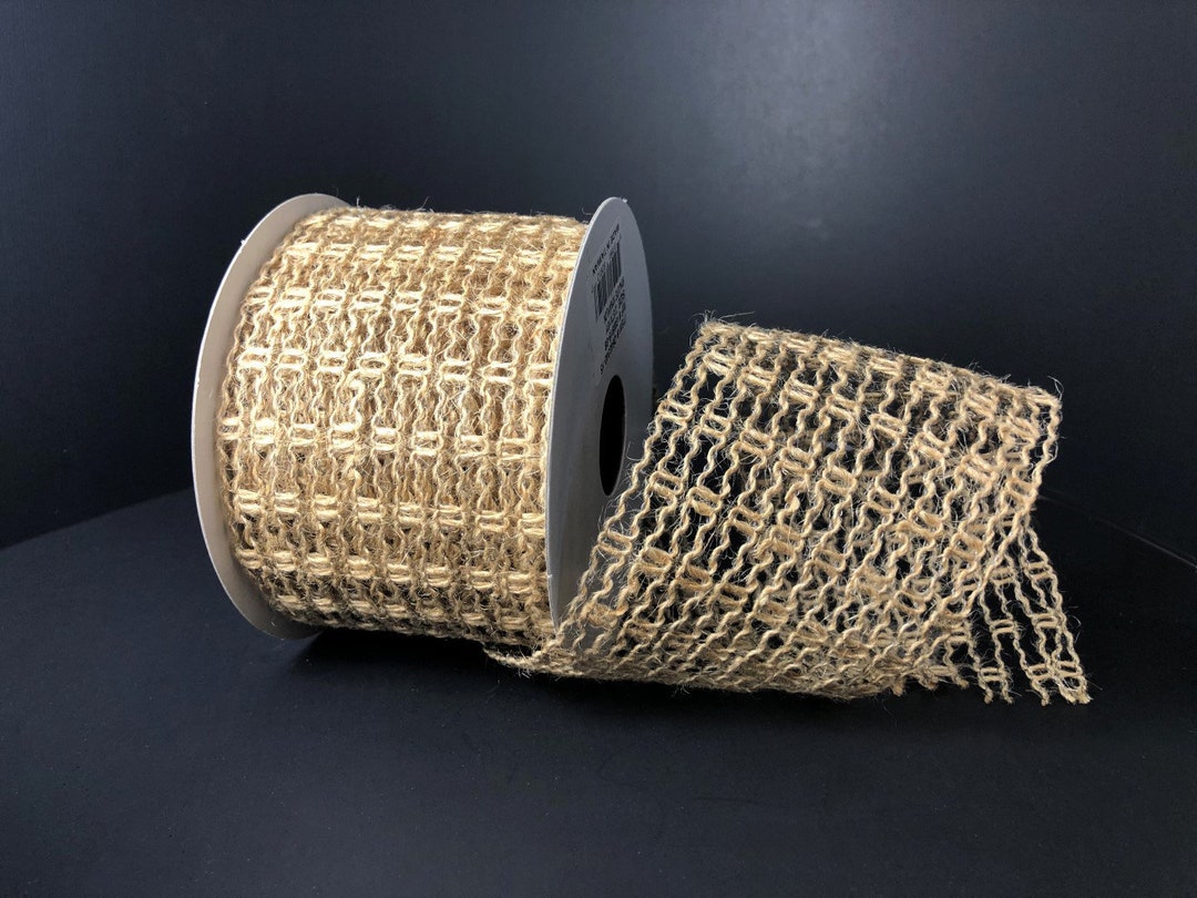 2.5” X 10 Yard Wired Fall Natural Jute Window Pane Ribbon, EXPANDABLE ...