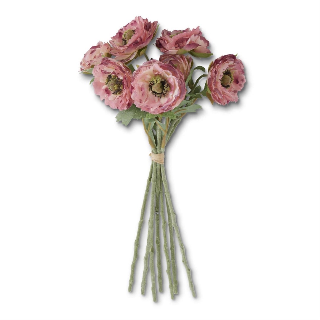 12” Pink Ranunculus Bundle With Flocked Stem, Pink Ranunculus Bouquet ...