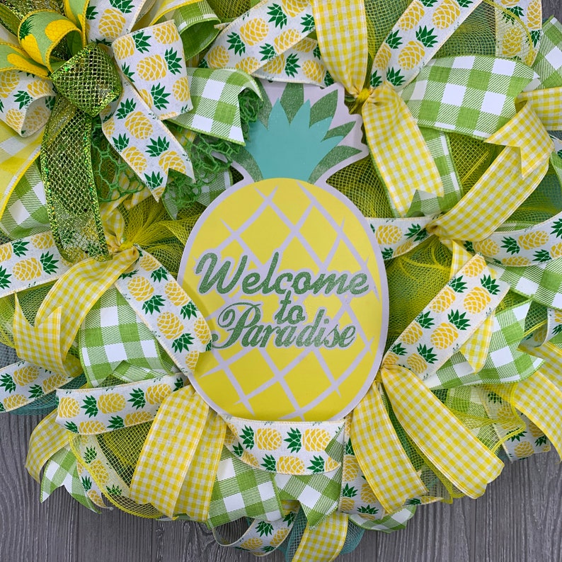 Pineapple Wreath, Pineapple Door Wreath, Pineapple Summer Wreath, Flat ...