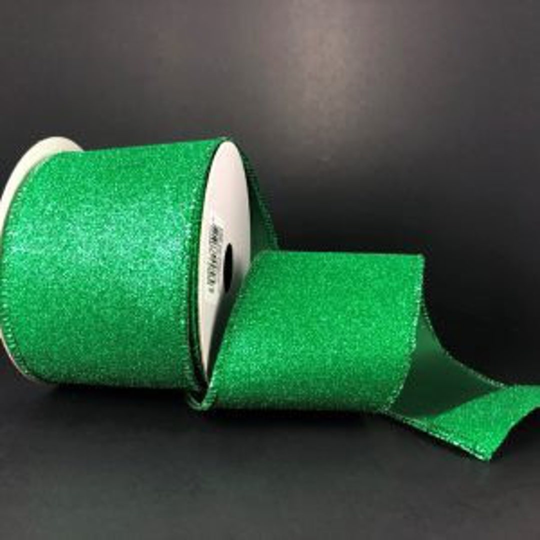 2.5” X 10 YD Wired Emerald Green Glitter Ribbon, X820640-17 - Etsy